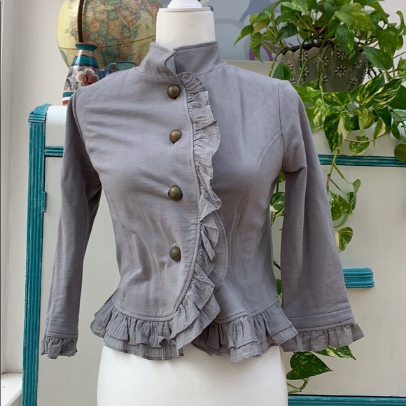 Klovis | Jackets & Coats | Ruffled Peplum Gray Blazer Military Style ...